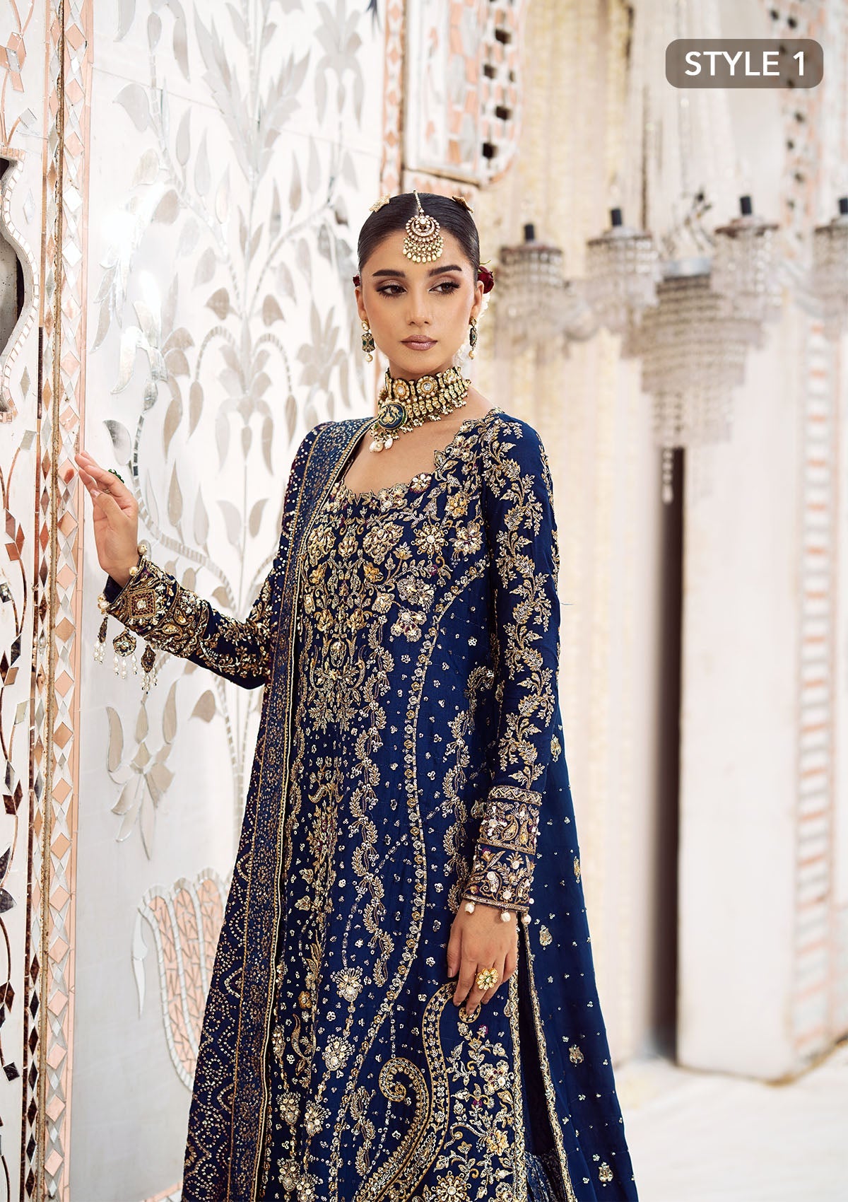 Royal Blue Embroidered Pakistani Wedding Kameez Gharara – Nameera by Farooq