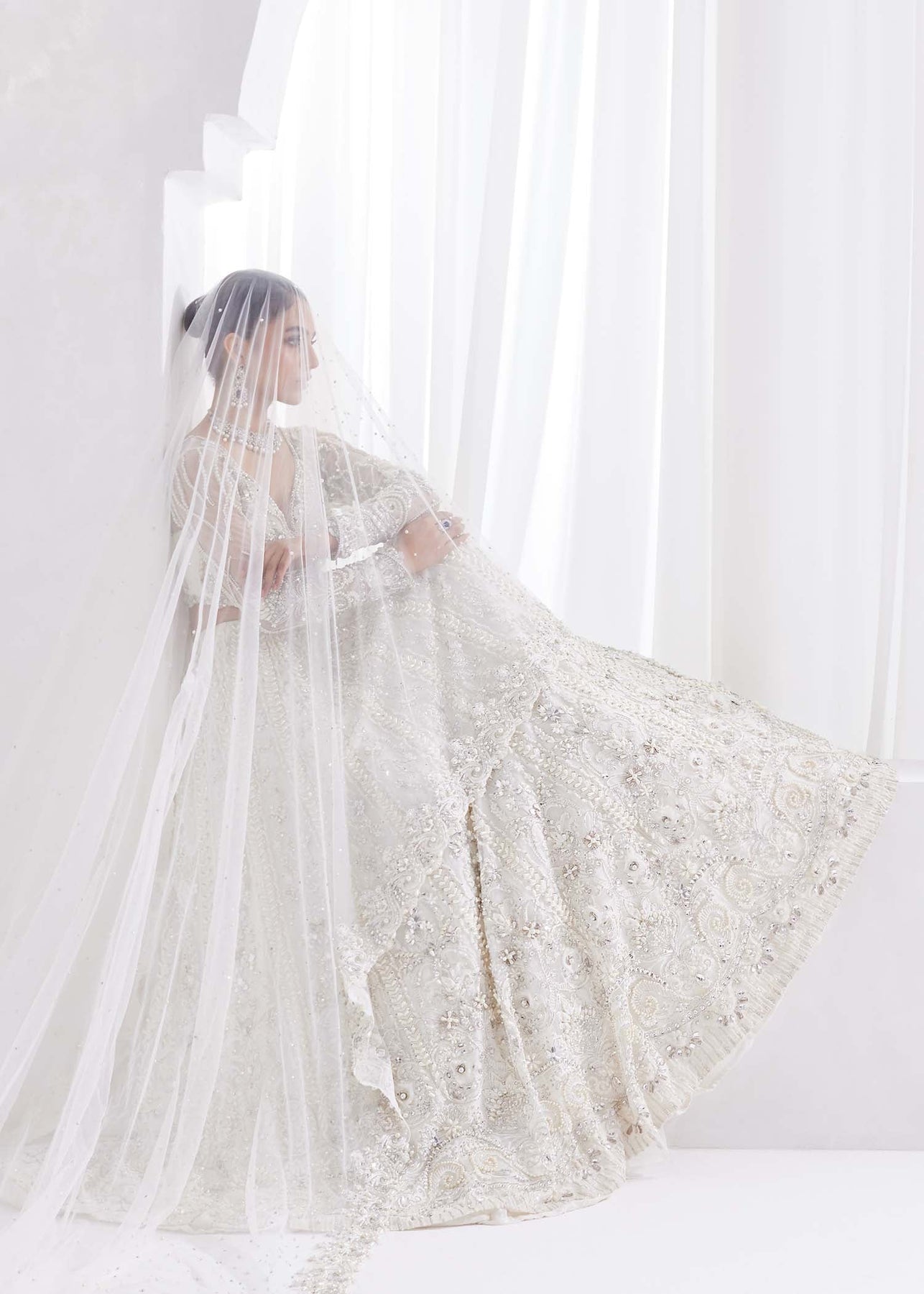 Bridal Lehenga and Choli White Pakistani Wedding Dress – Nameera by Farooq