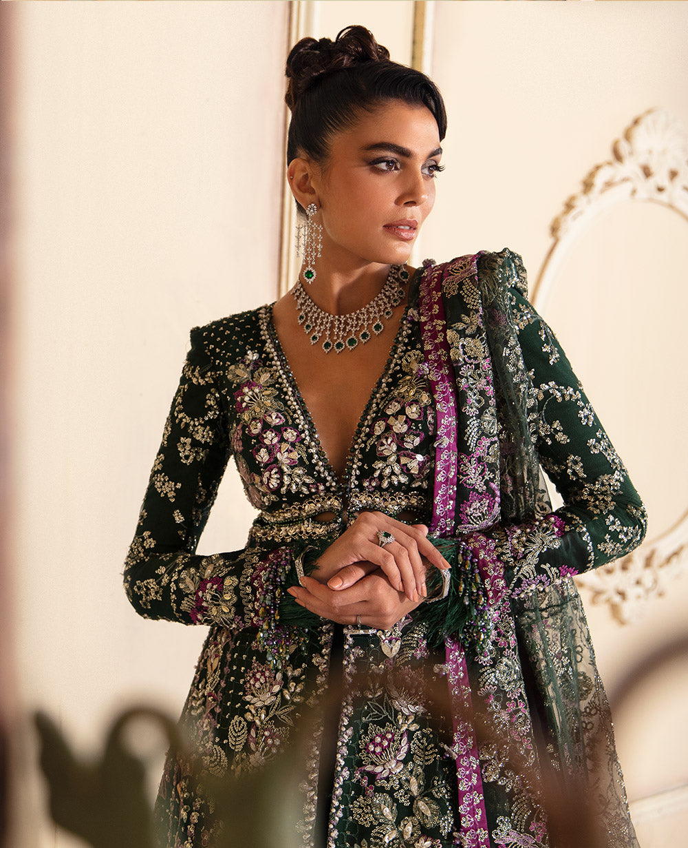 Embellished Green Pishwas Frock Pakistani Wedding Dress – Nameera by Farooq