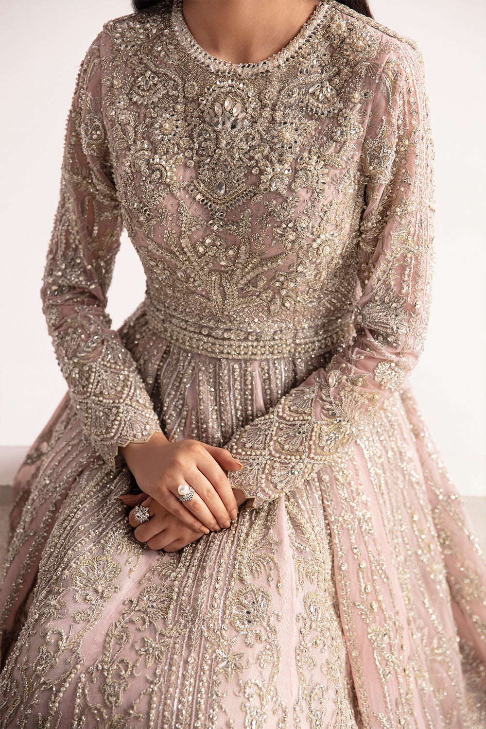 Embellished Pink Pakistani Bridal Dress in Gown Style – Nameera by Farooq