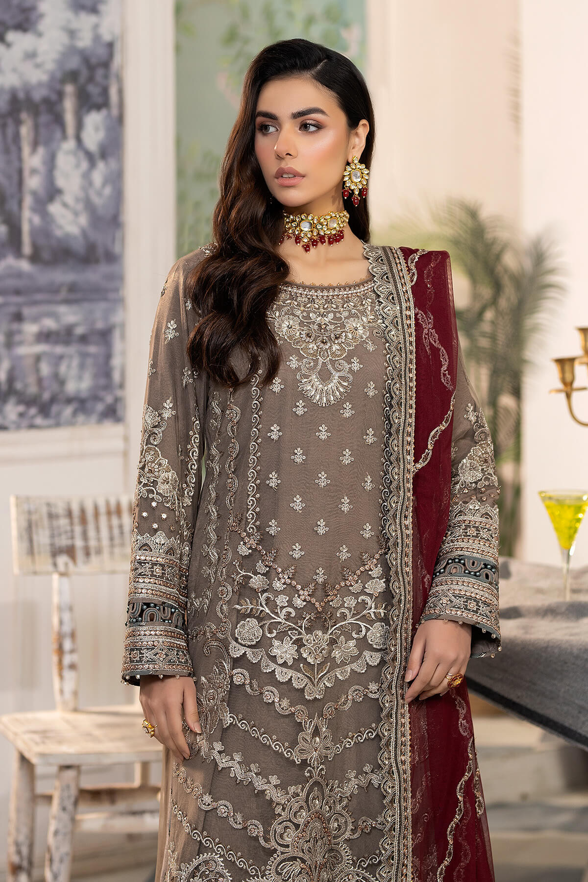 Embroidered Kameez Trouser Style Pakistani Party Dress – Nameera by Farooq