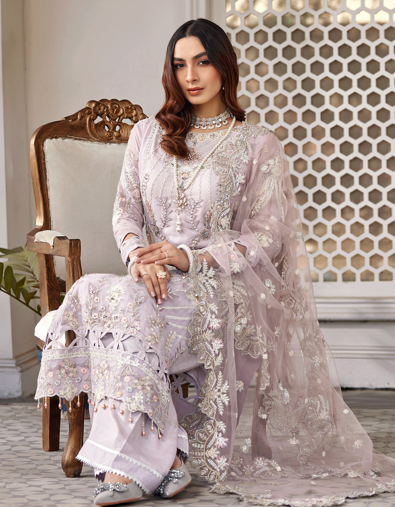 Embroidered Pakistani Salwar Kameez and Dupatta Dress – Nameera by Farooq