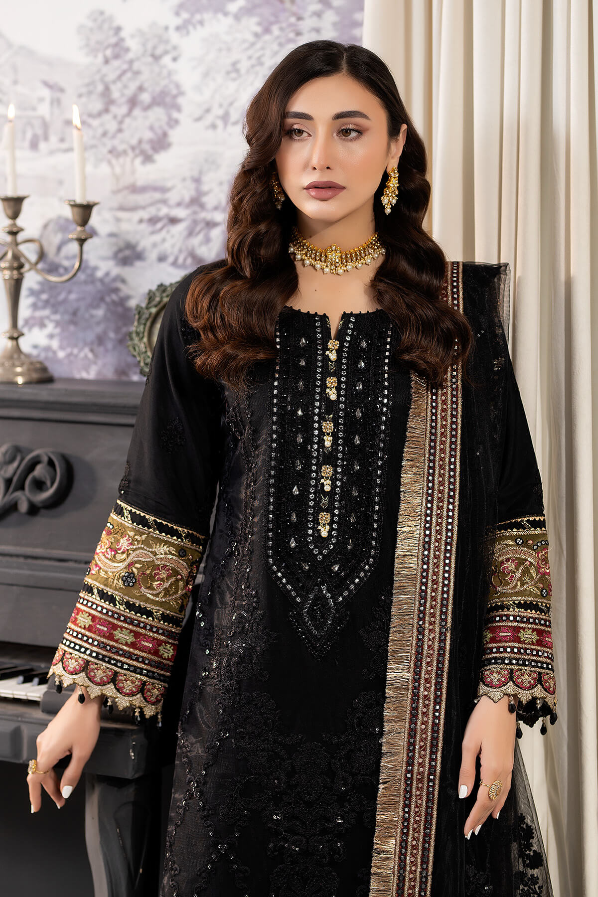 Embroidered Salwar Kameez Style Pakistani Black Dress – Nameera by Farooq