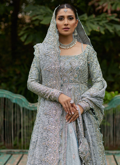 Royal Ice Blue Pishwas Lehenga Pakistani Bridal Dress – Nameera by Farooq