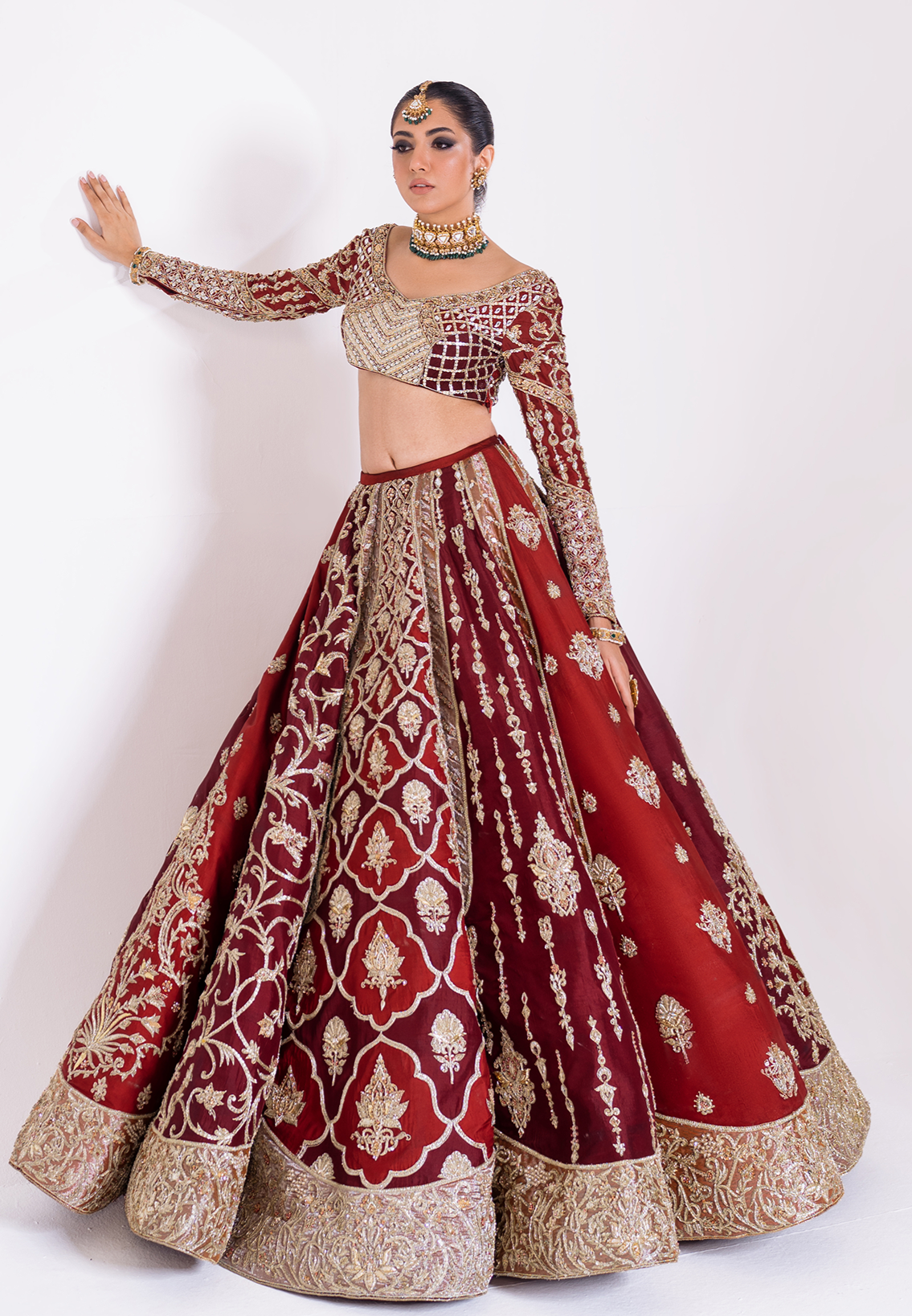 Indian Bridal Dress in Royal Lehenga and Choli Style – Nameera by Farooq