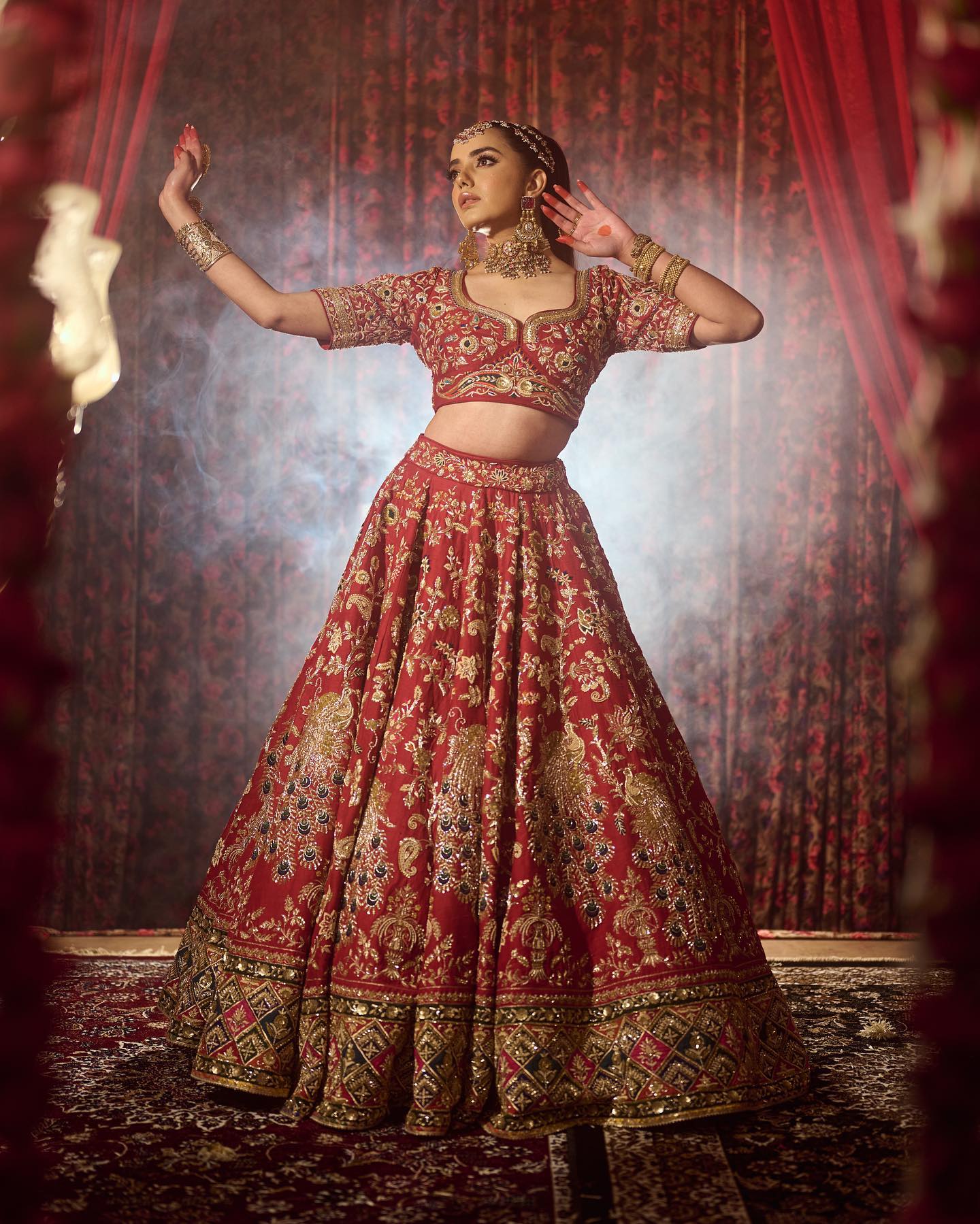 Indian Bridal Red Lehenga and Choli Dress for Wedding – Nameera by Farooq