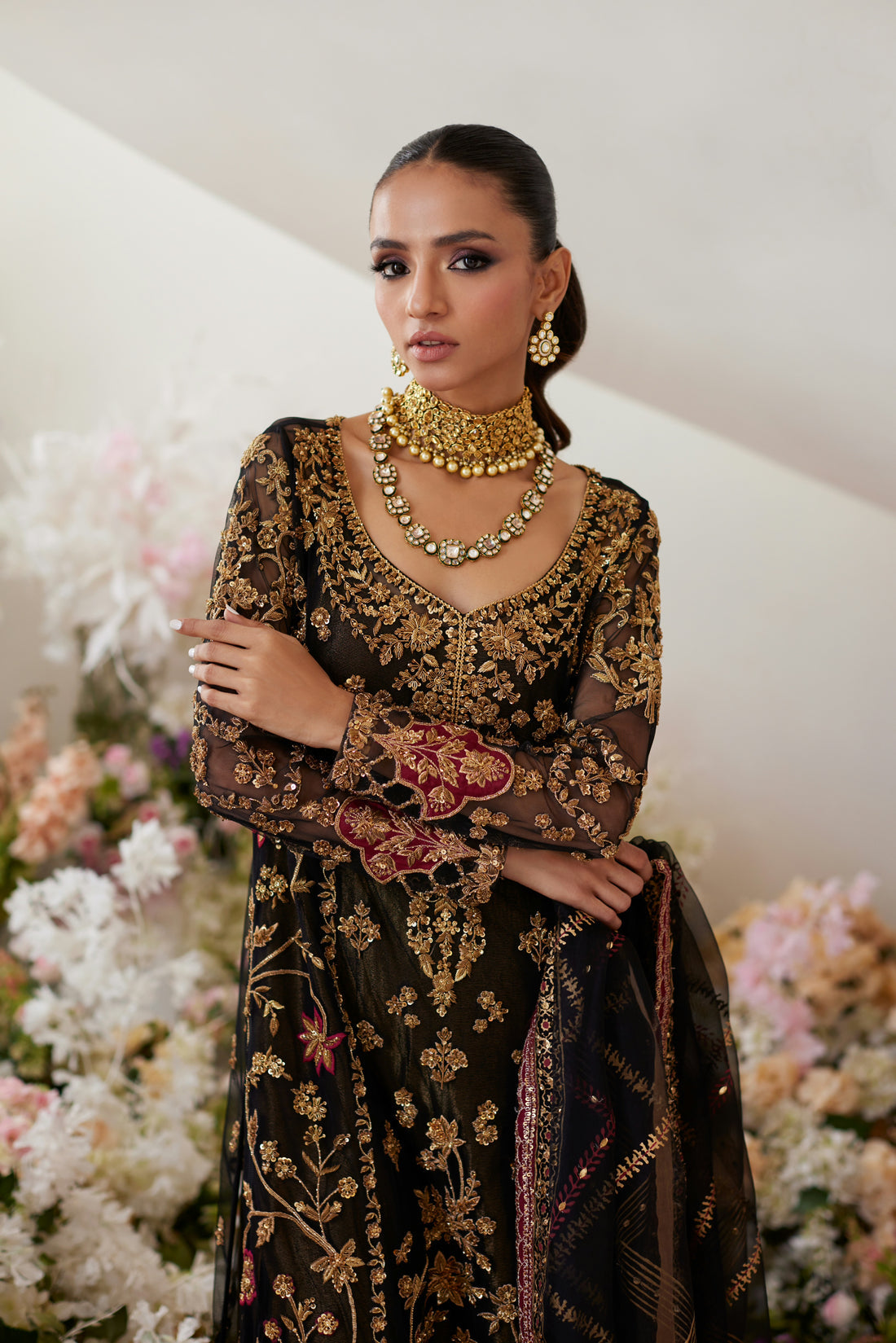 Kameez Trouser Dupatta Black Pakistani Wedding Dress – Nameera by Farooq