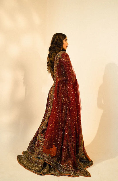 Maroon Pakistani Bridal Dress in Lehenga Choli Style – Nameera by Farooq