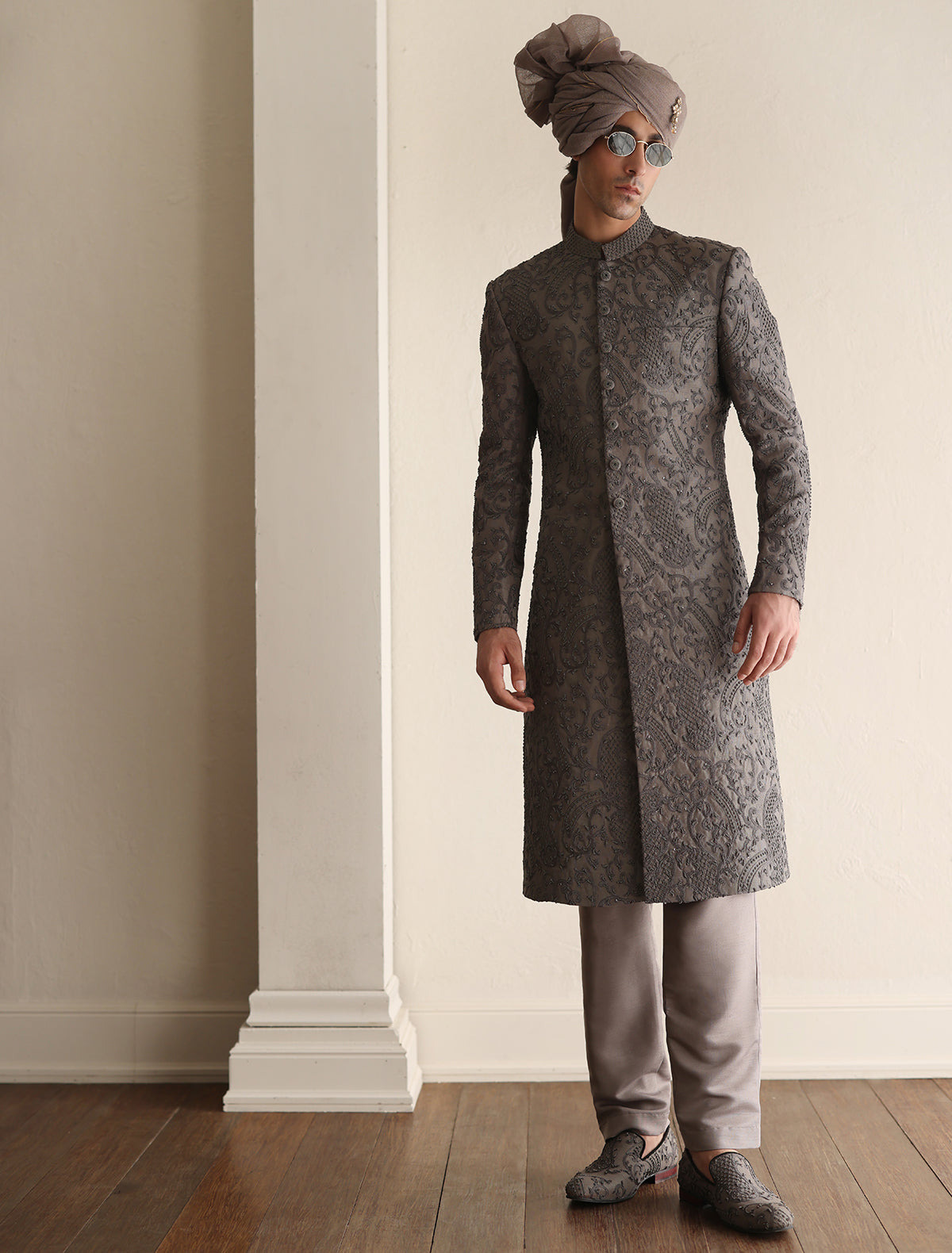 Royal Pakistani Groom Dress in Premium Sherwani Style – Nameera by Farooq