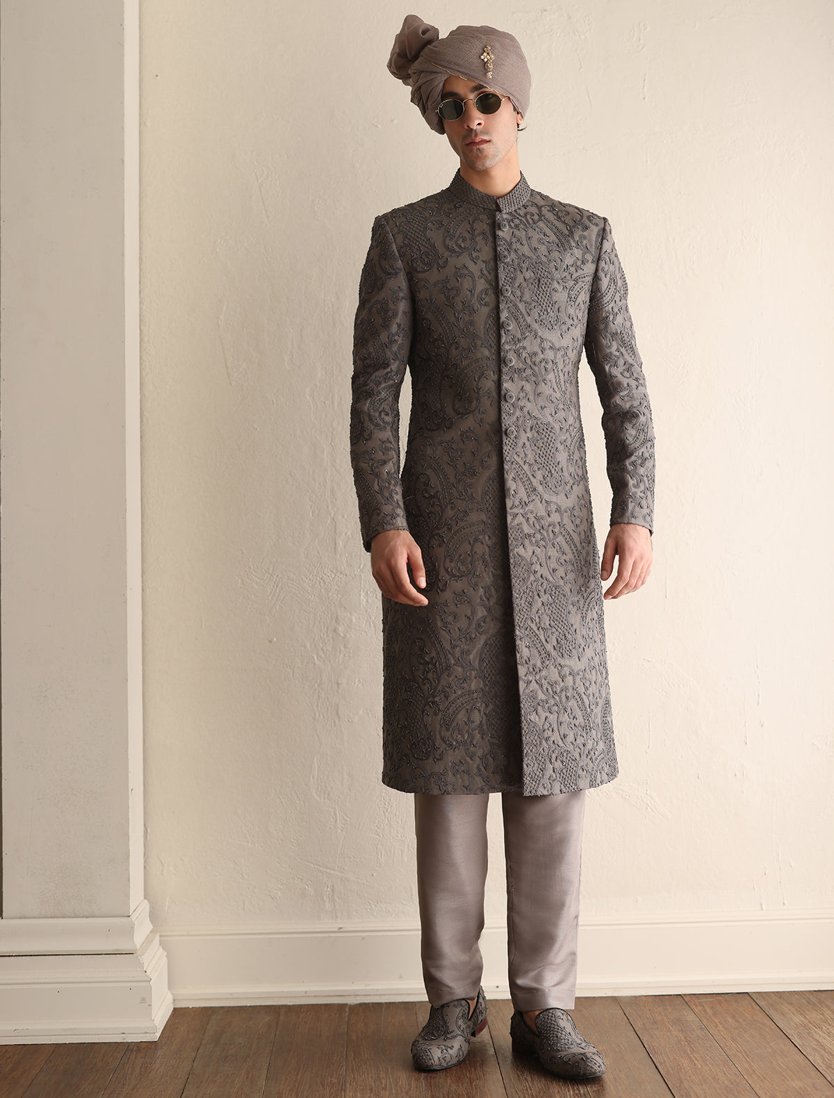 Royal Pakistani Groom Dress in Premium Sherwani Style – Nameera by Farooq