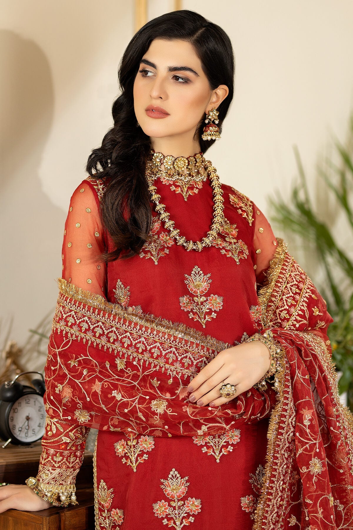 Red Embroidered Pakistani Salwar Kameez with Dupatta – Nameera by Farooq