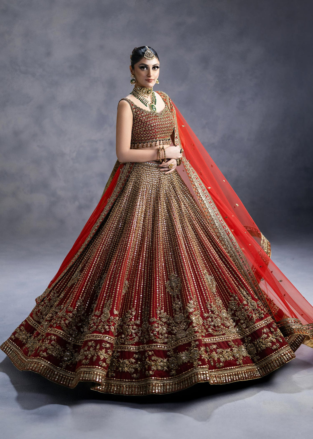 Royal Red Lehenga Choli Dupatta Bridal Wedding Dress – Nameera by Farooq