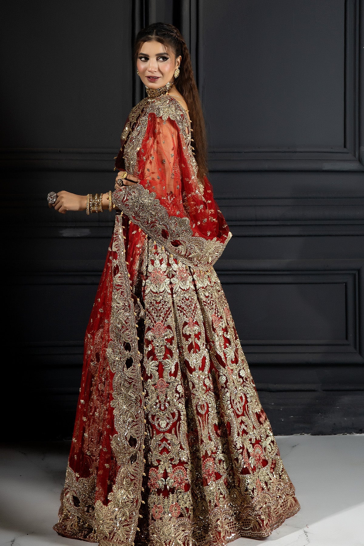 Red Pakistani Bridal Dress in Gown Dupatta Style USA – Nameera by Farooq