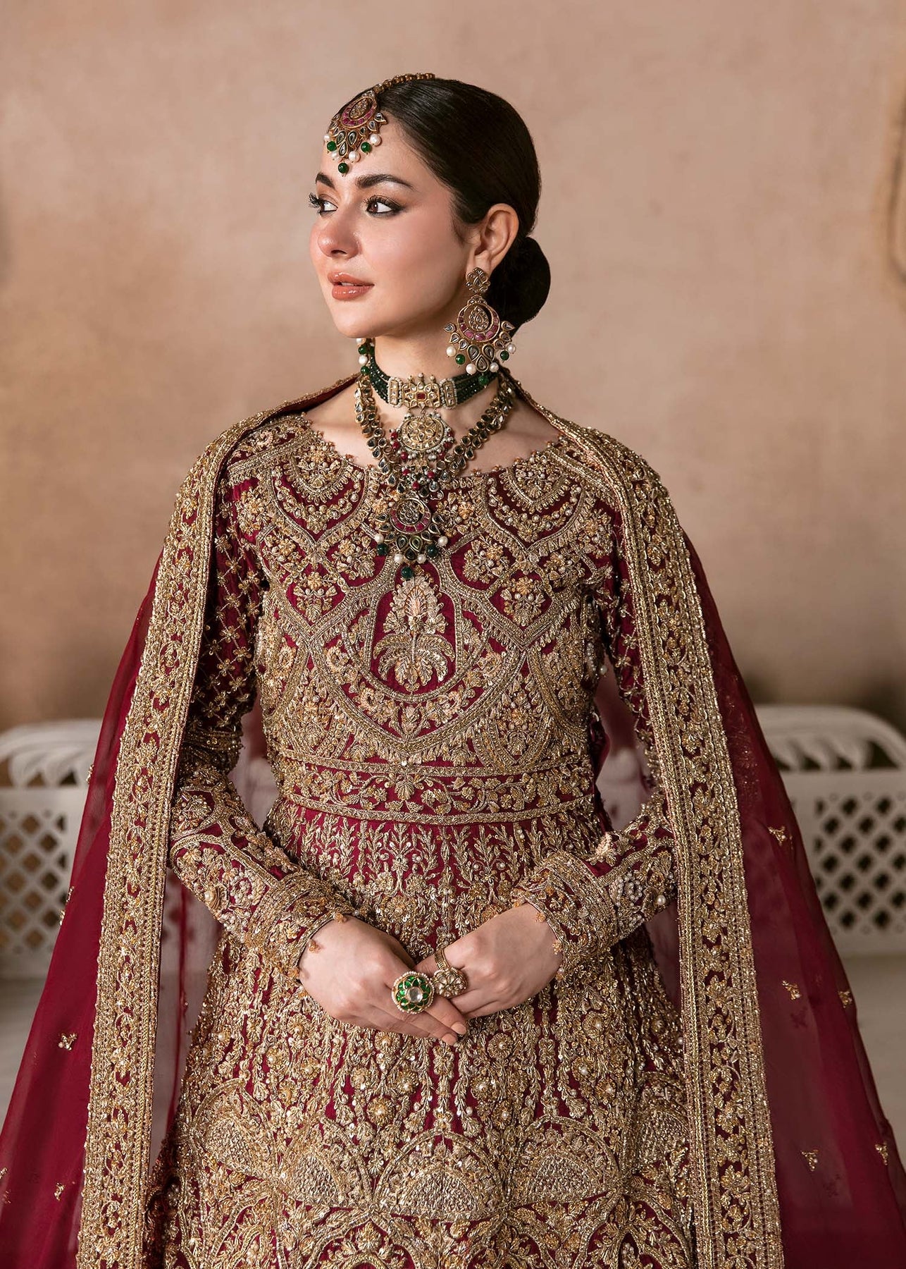 Red Pakistani Bridal Dress in Pishwas and Dupatta Style – Nameera by Farooq