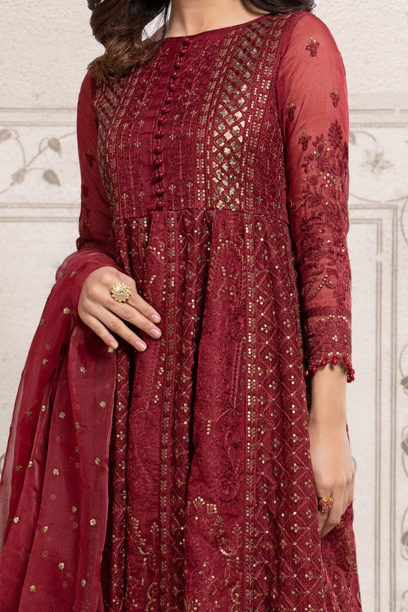 Royal Red Shade Chikankari Pakistani Party Dress in Long Frock Style ...