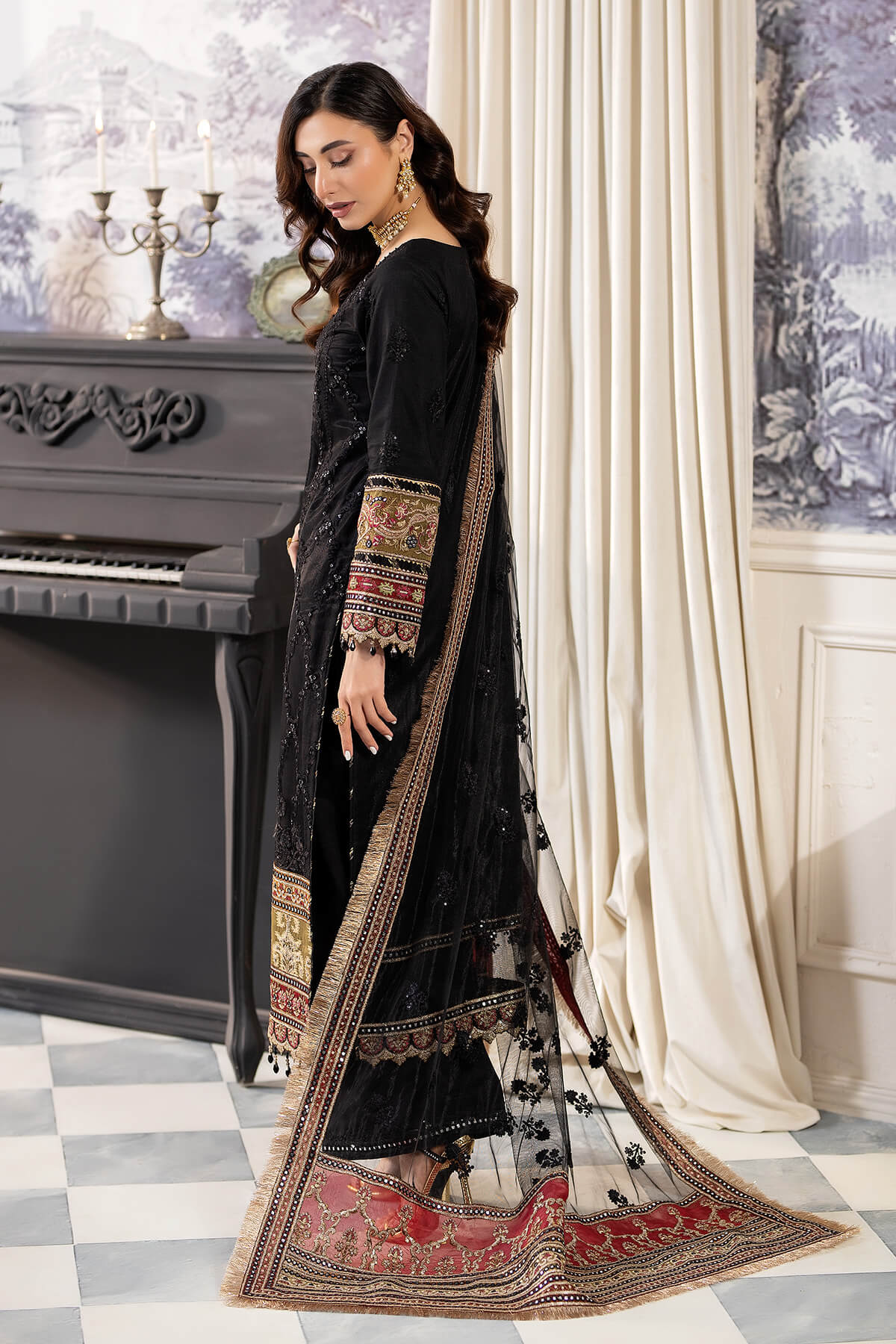 Embroidered Salwar Kameez Style Pakistani Black Dress – Nameera by Farooq