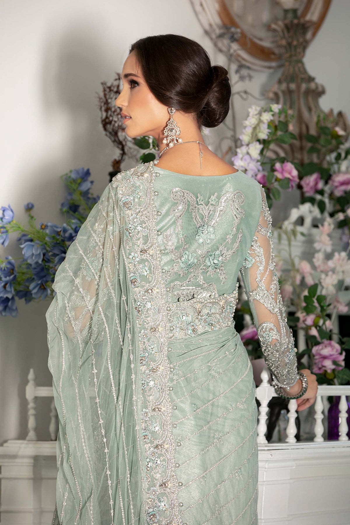 Pakistani Bridal Suits in Premium Net Saree Style – Nameera by Farooq