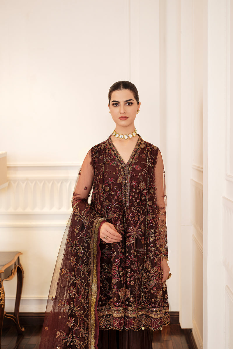 Chocolate Brown Embroidered Sharara Kameez Wedding Dress – Nameera by ...