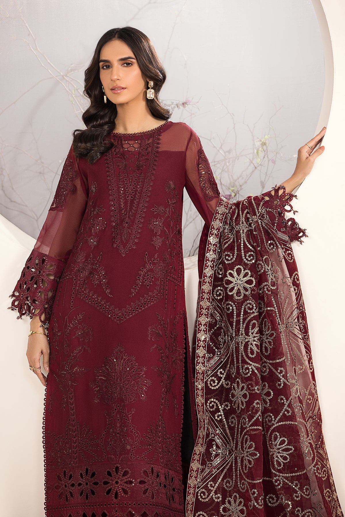 Maroon Salwar Kameez Embroidered Pakistani Salwar Suit – Nameera by Farooq