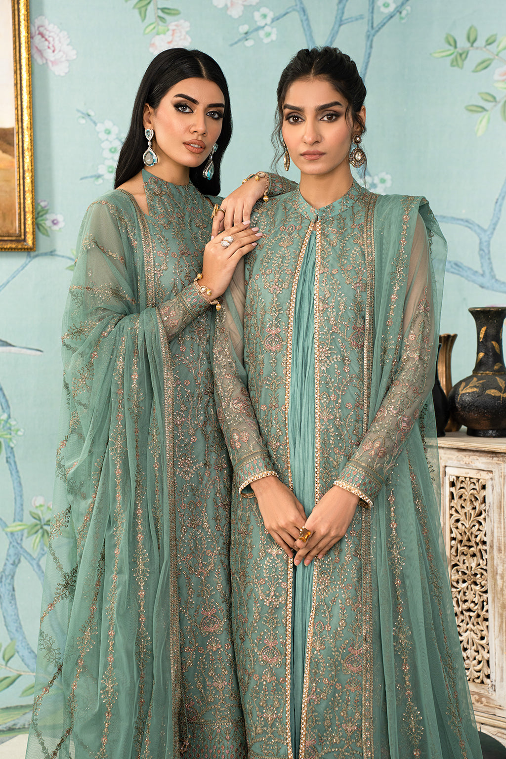 Ferozi Pakistani Party Wear Gown Style Sharara Kameez – Nameera by Farooq