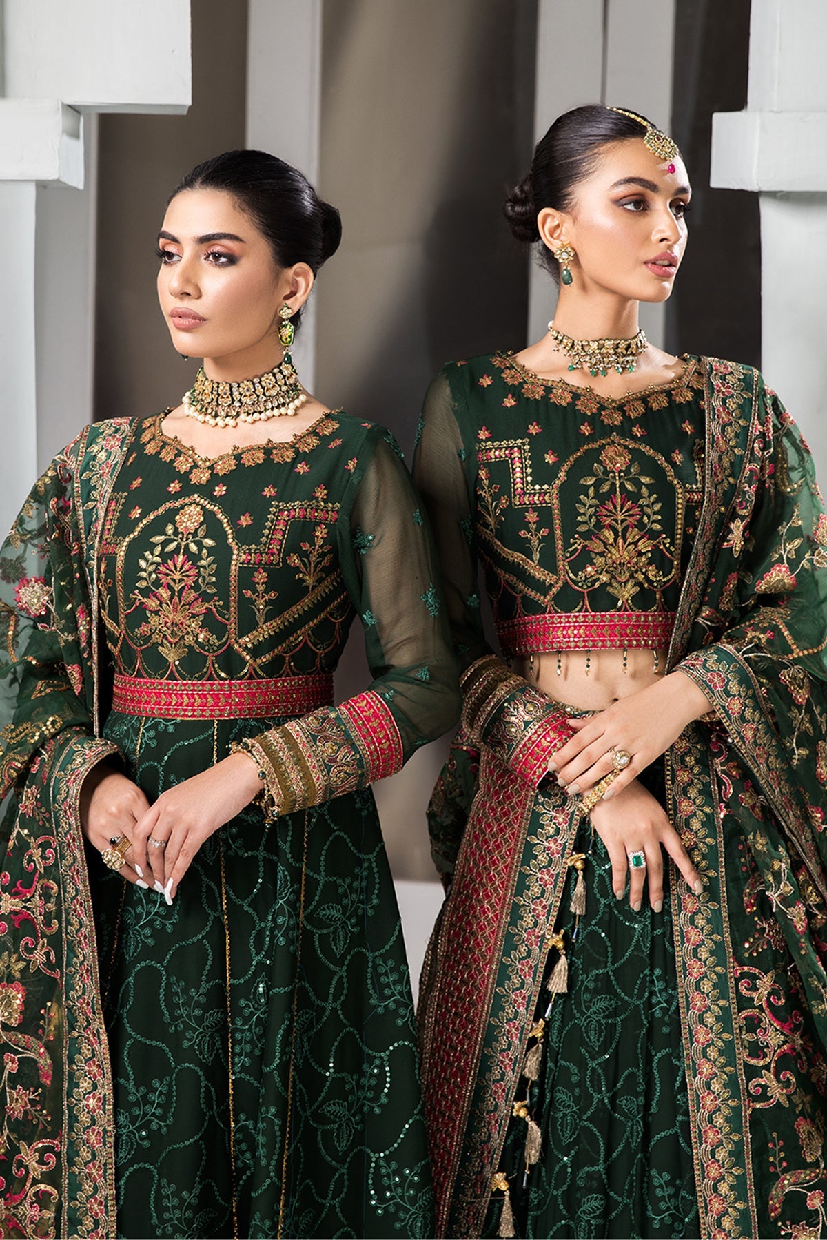 Embellished Bottle Green Pakistani Pishwas Wedding Dress – Nameera by ...