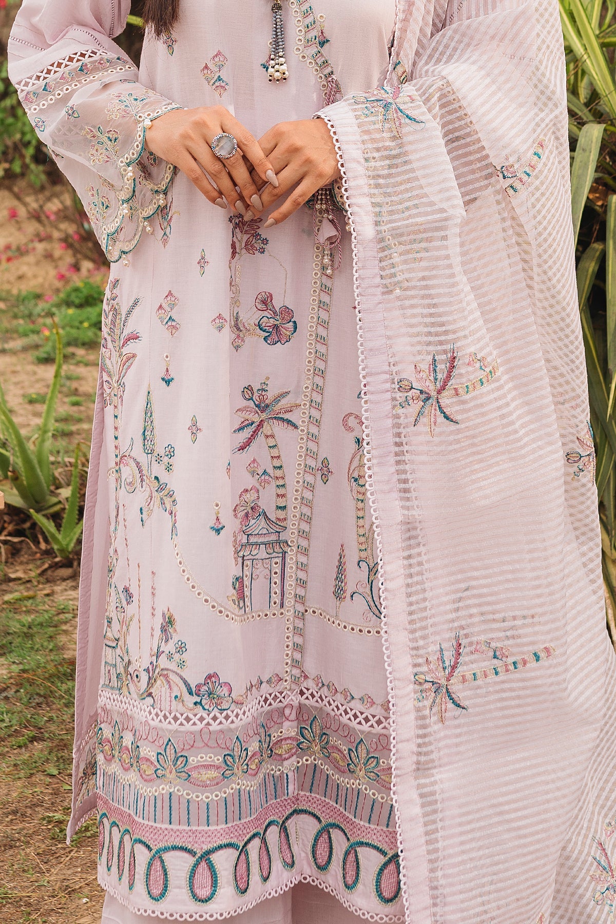Lavender Embroidered Pakistani Salwar Kameez Dupatta – Nameera by Farooq