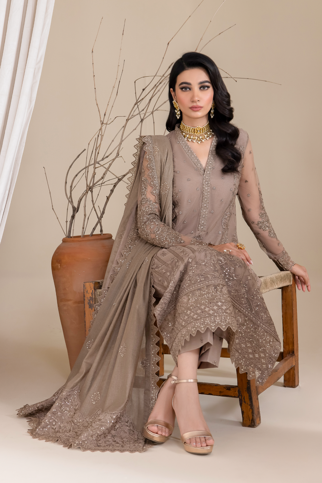 Luxury Grey Pakistani Salwar Kameez Dupatta Suit – Nameera by Farooq