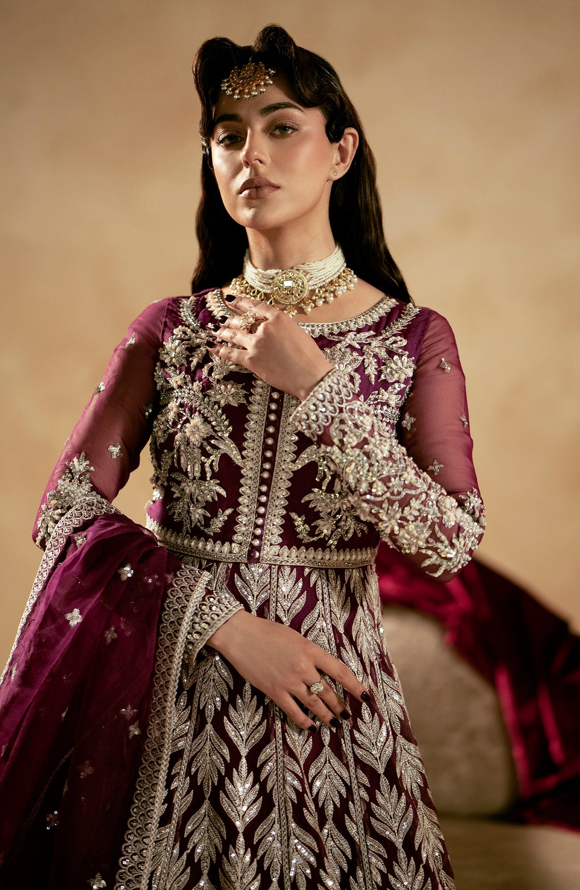 Magenta Shade Pakistani Wedding Dress Kalidar Pishwas – Nameera by Farooq
