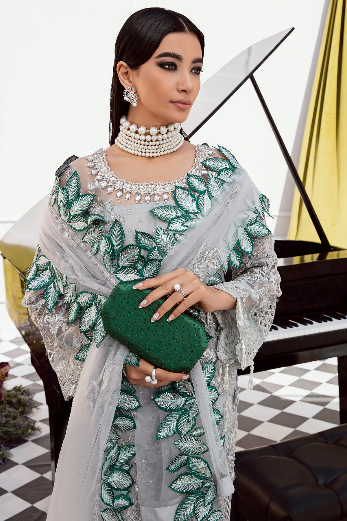 Luxury Pakistani Wedding Dress Kameez Grey Salwar Suit – Nameera by Farooq