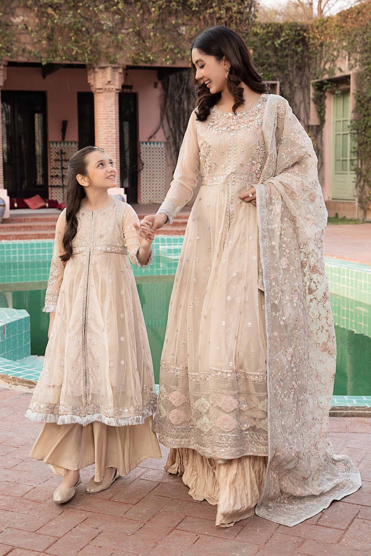 Maria B Skin Shade Embroidered Pakistani Party Wear Frock Dress ...