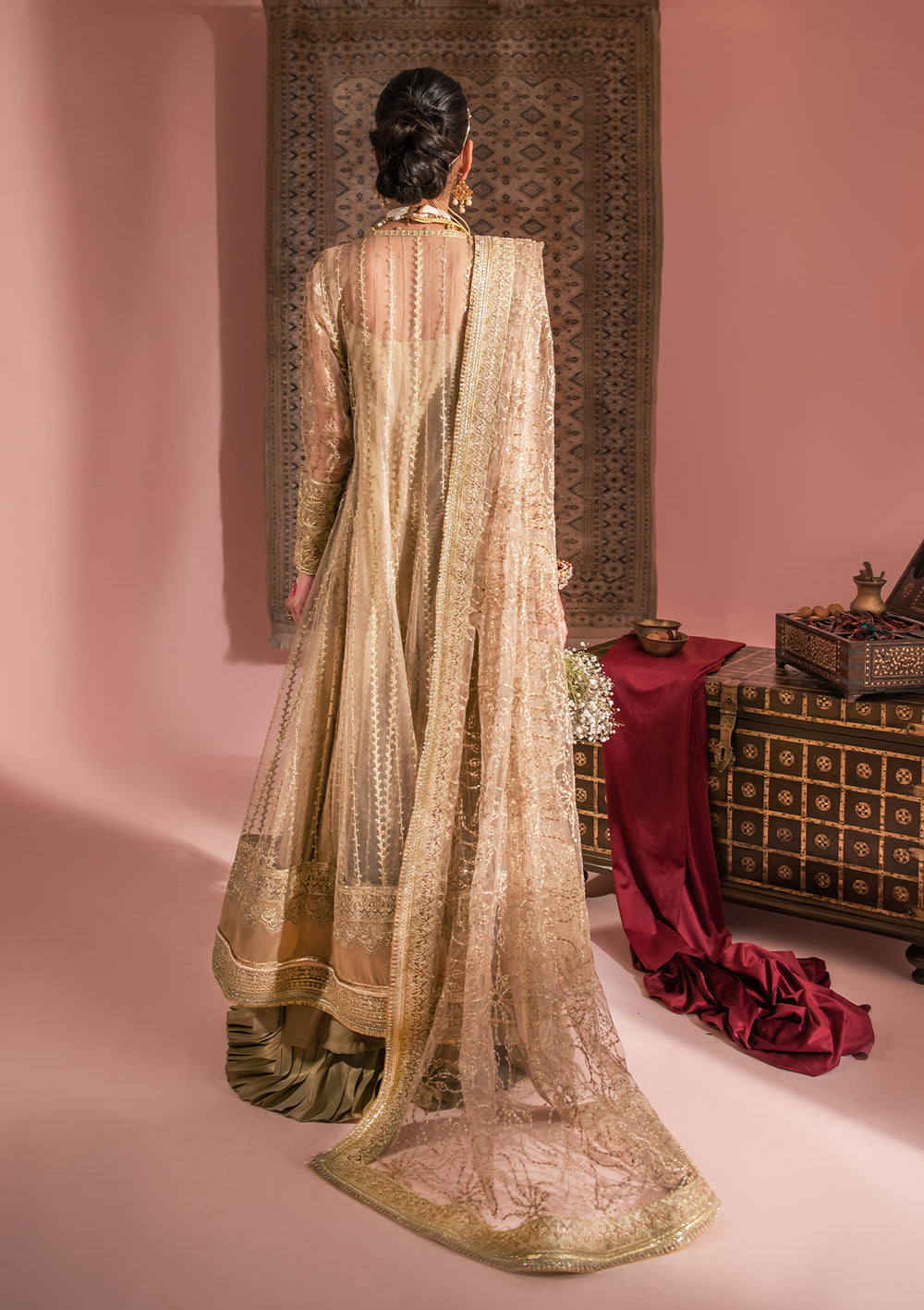 Sparkling Golden Embroidered Pishwas Lehenga Wedding Dress – Nameera by ...