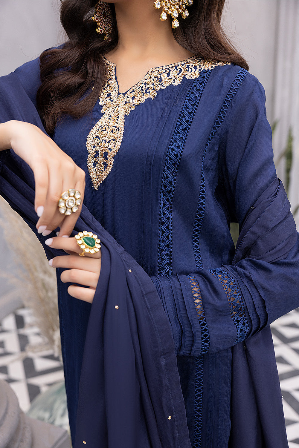 Traditional Blue Pakistani Salwar Kameez with Dupatta – Nameera by Farooq
