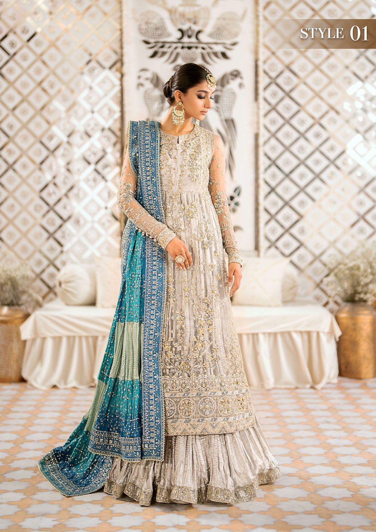 Silver Gown Style Pakistani Wedding Dress Crushed Sharara – Nameera by ...