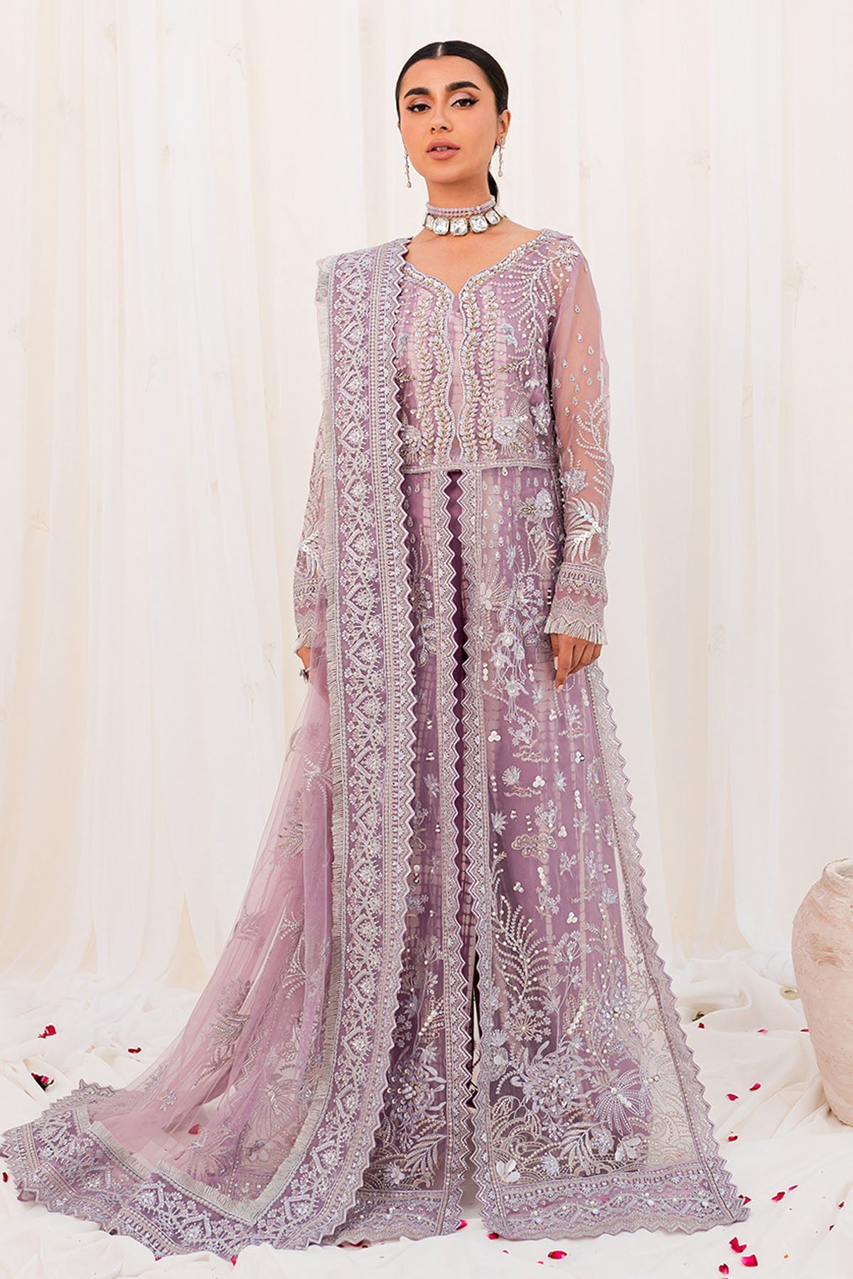 Embroidered Lilac Pakistani Open Gown Style Wedding Dress – Nameera by ...