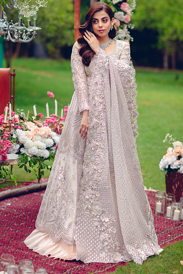 Silver Embellished Pakistani Wedding Dress in Pishwas Style – Nameera ...