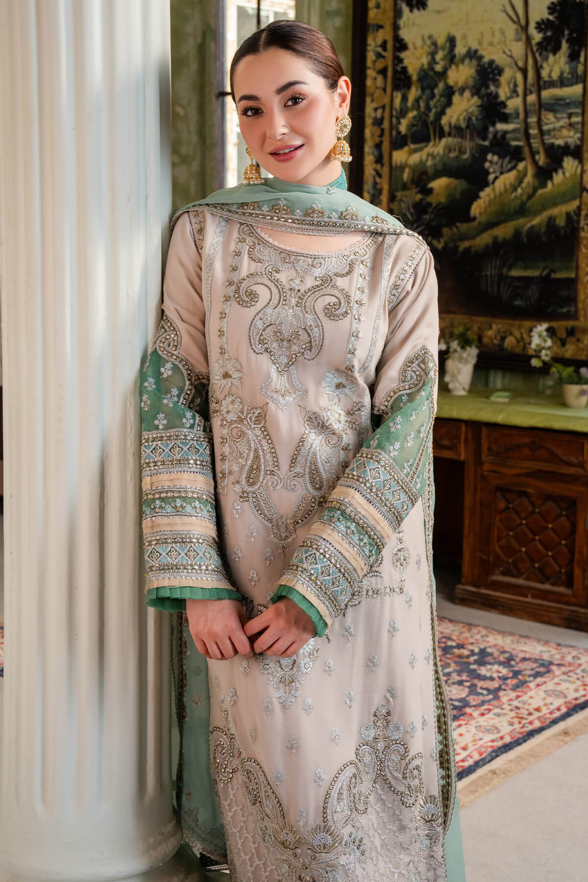 Silver Shade Embroidered Pakistani Salwar Kameez Dupatta – Nameera by ...