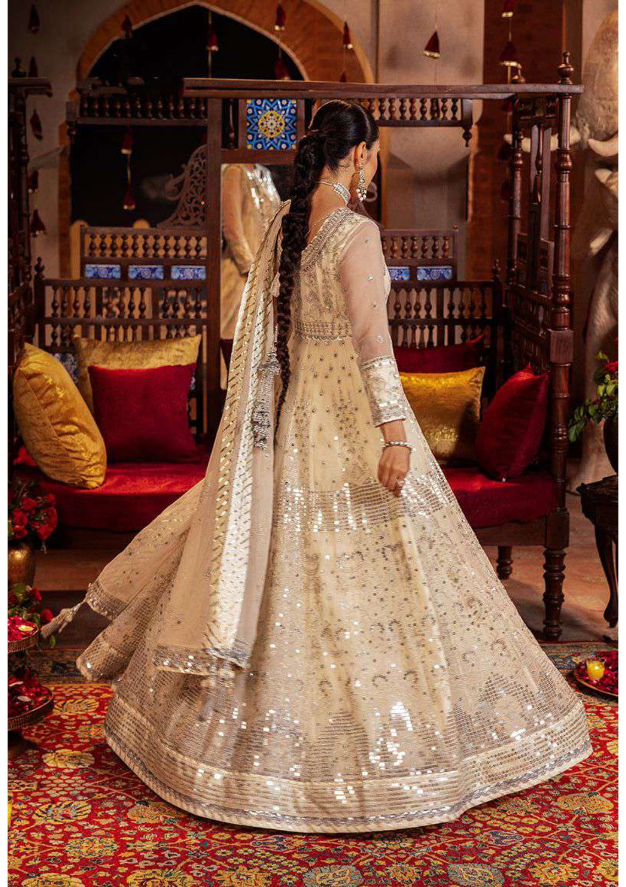 Silver Sparkling Embroidered Pakistani Wedding Dress Long Frock ...