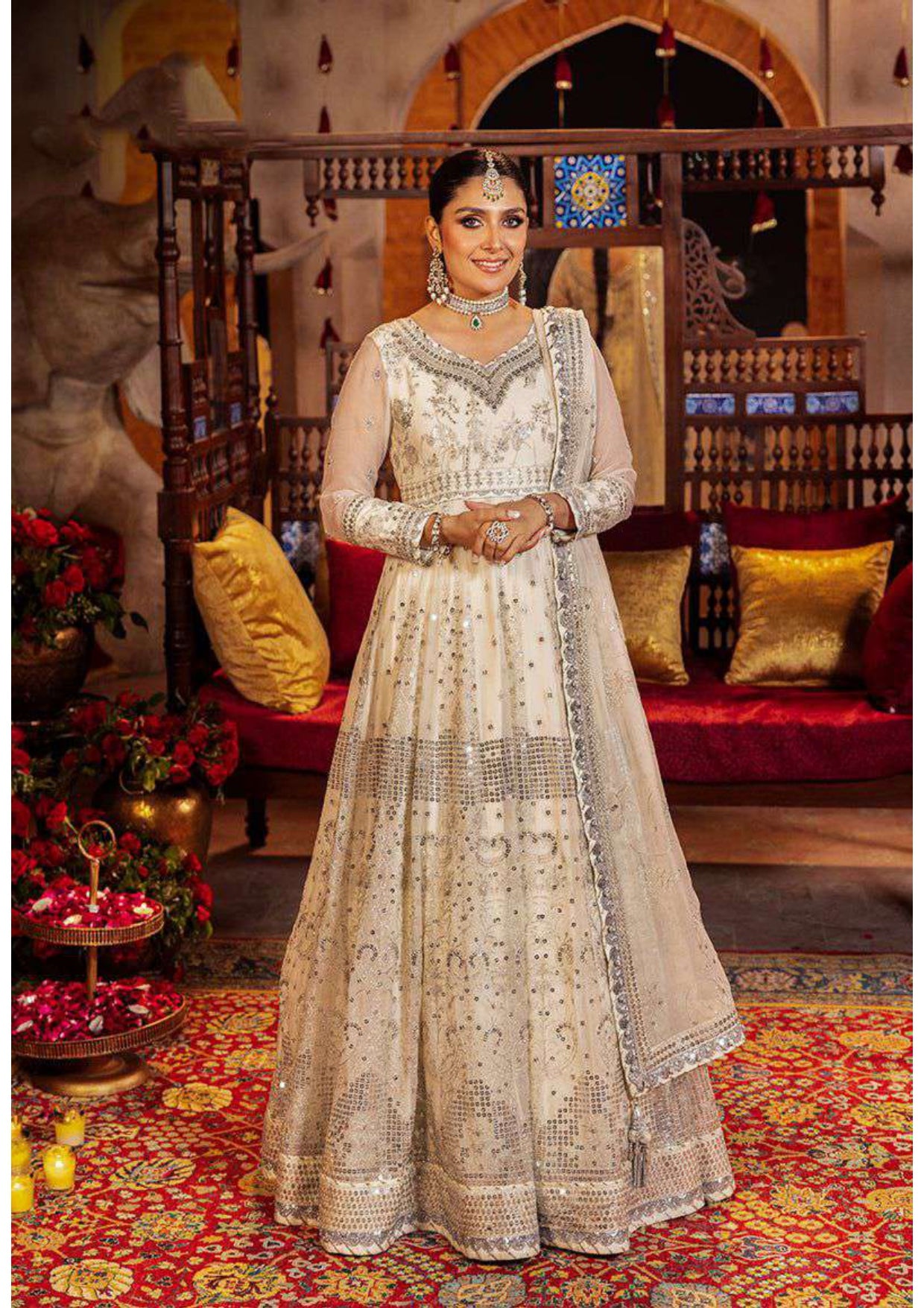 Silver Sparkling Embroidered Pakistani Wedding Dress Long Frock ...