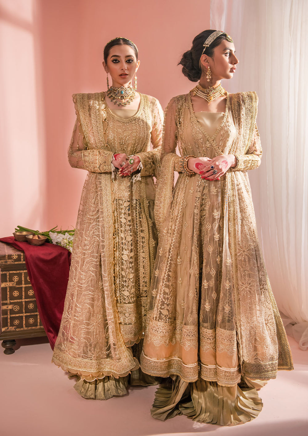 Sparkling Golden Embroidered Pishwas Lehenga Wedding Dress – Nameera by ...