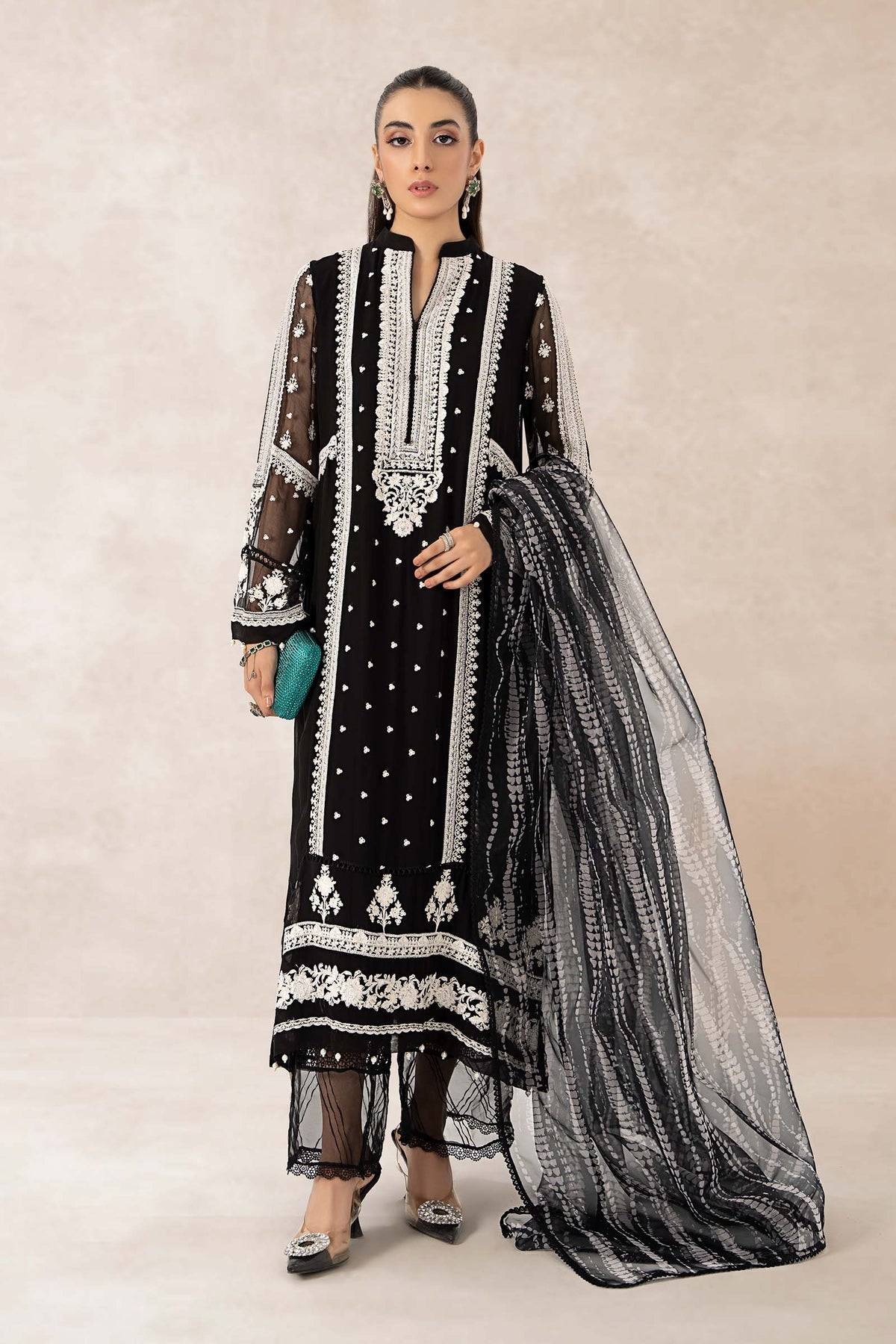 Traditional Black Shade Pakistani Salwar Kameez Suit – Nameera by Farooq