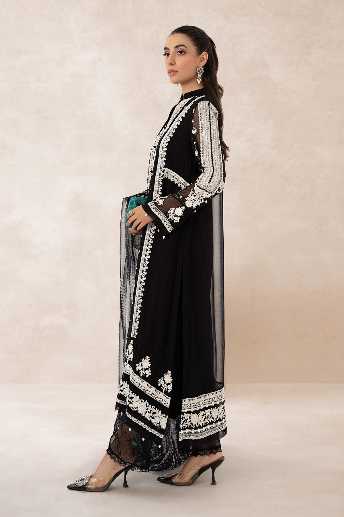Traditional Black Shade Pakistani Salwar Kameez Suit – Nameera by Farooq