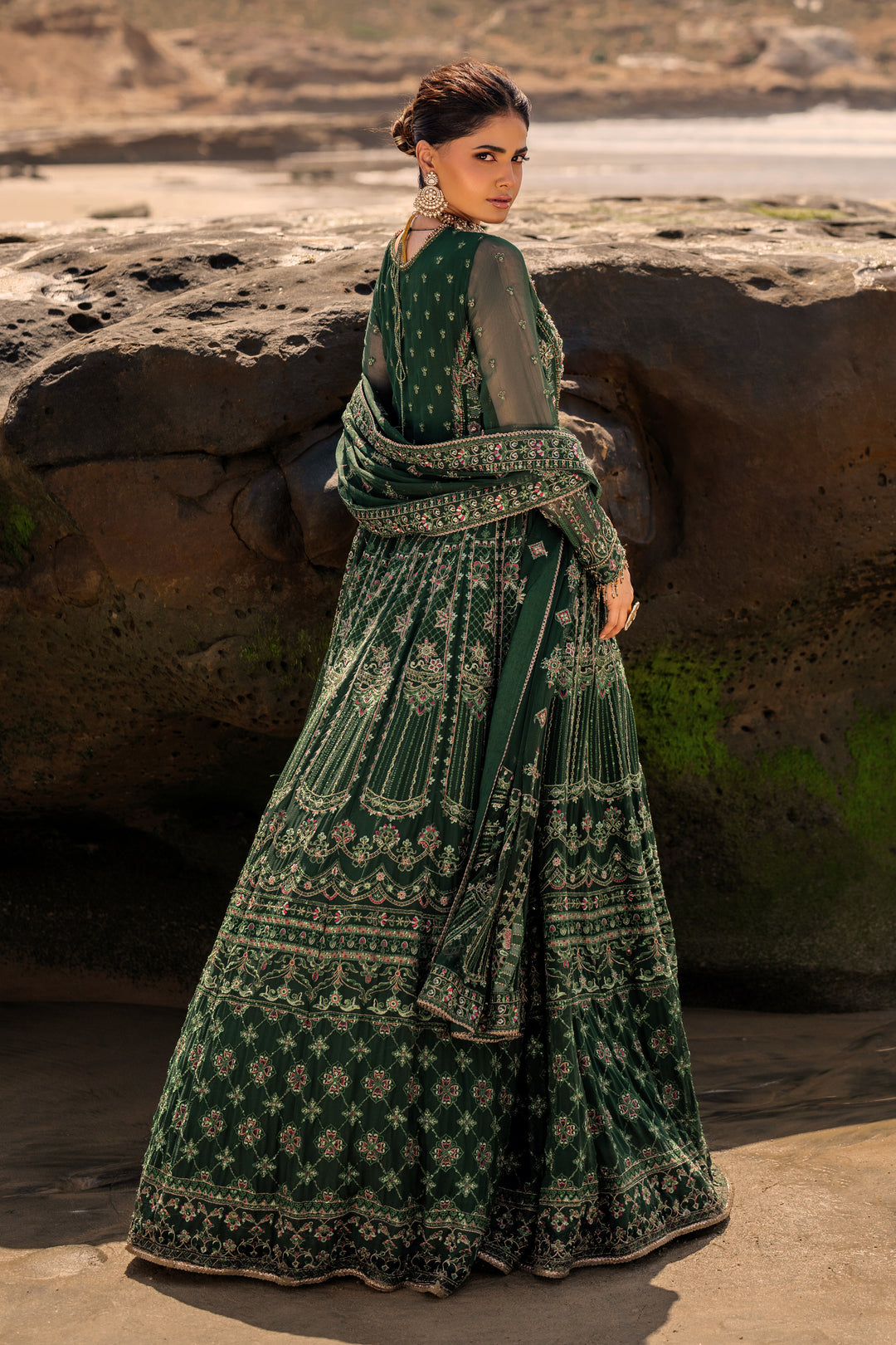Traditional Bottle Green Pakistani Wedding Dress Pishwas – Nameera by ...