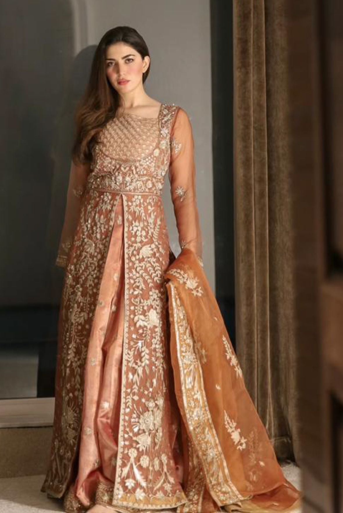 Luxury Caramel Embroidered Pishwas Pakistani Wedding Dress – Nameera by ...