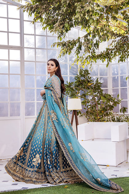 Traditional Pishwas Frock with Lehenga Dupatta Dress – Nameera by Farooq
