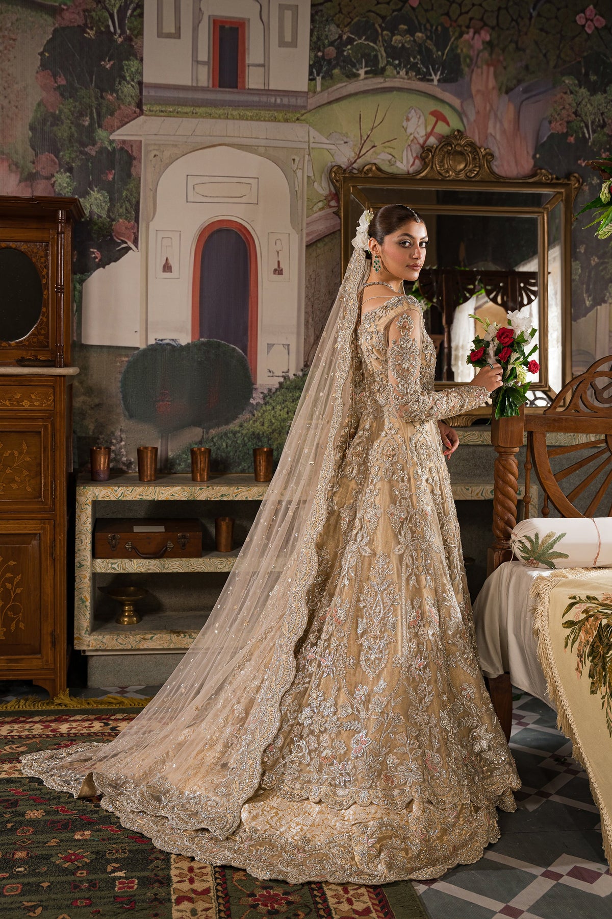 Pakistani Bridal Dress Heavily Embellished Pishwas – Nameera by Farooq
