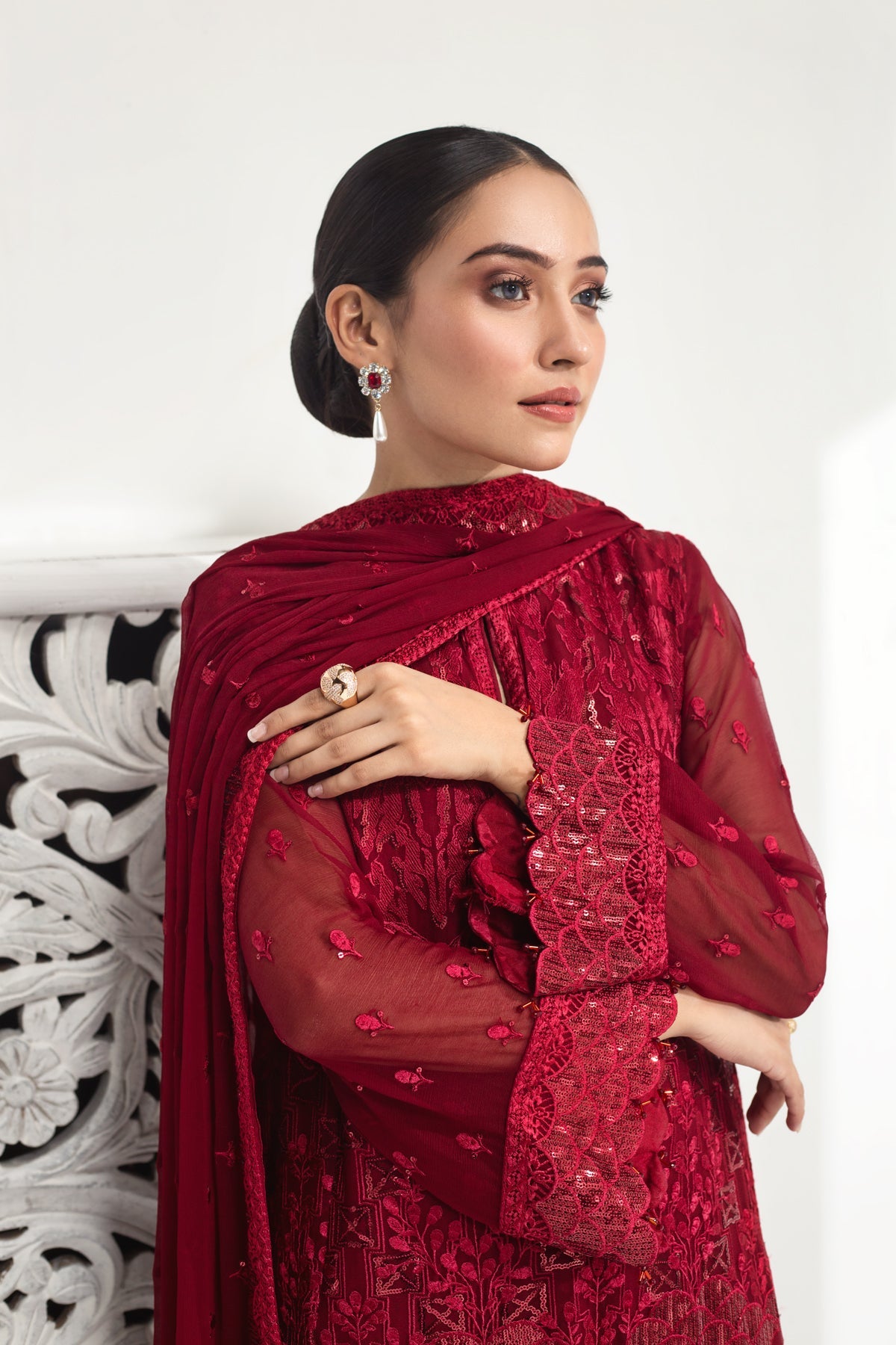 Maroon Pakistani Embroidered Salwar Kameez Dupatta Suit – Nameera by Farooq