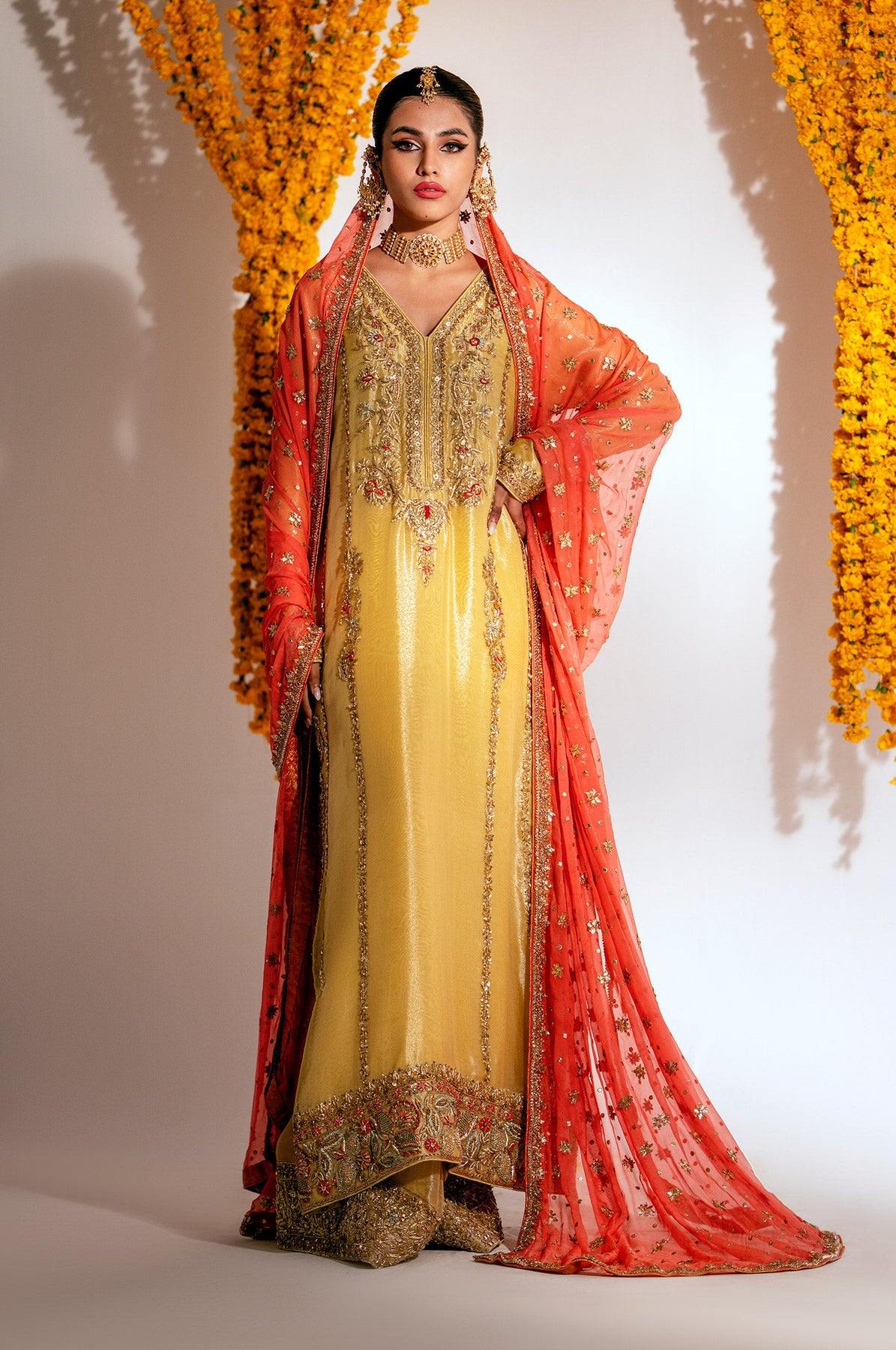 Yellow Mehndi Dress in Kameez Trouser Dupatta Style – Nameera by Farooq