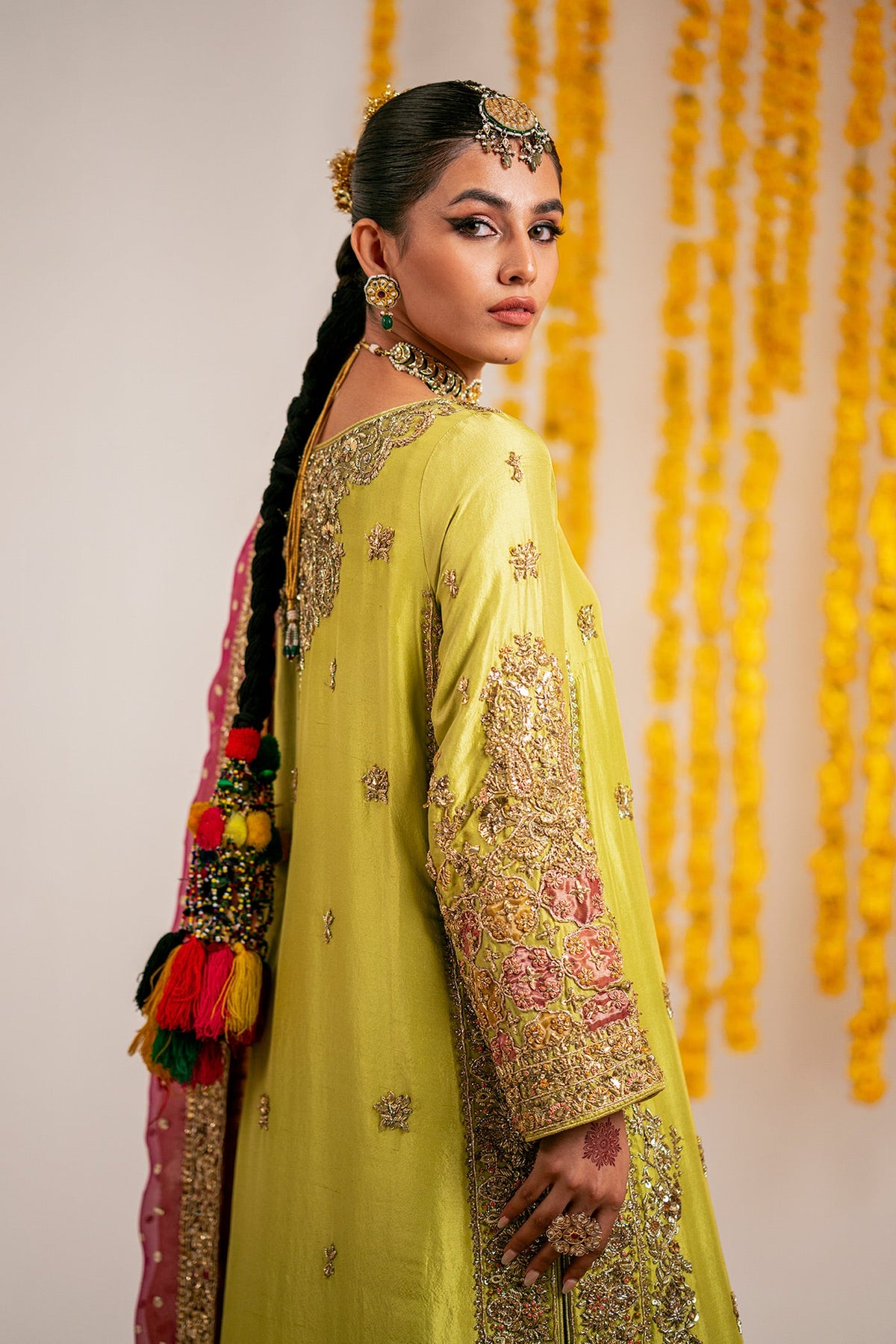 Yellow Mehndi Dress in Kameez Trouser Dupatta Style – Nameera by Farooq