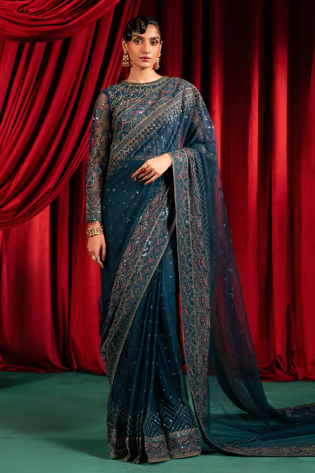 Zinc Shade Elegant Pakistani Wedding Dress Embroidered Net Saree ...