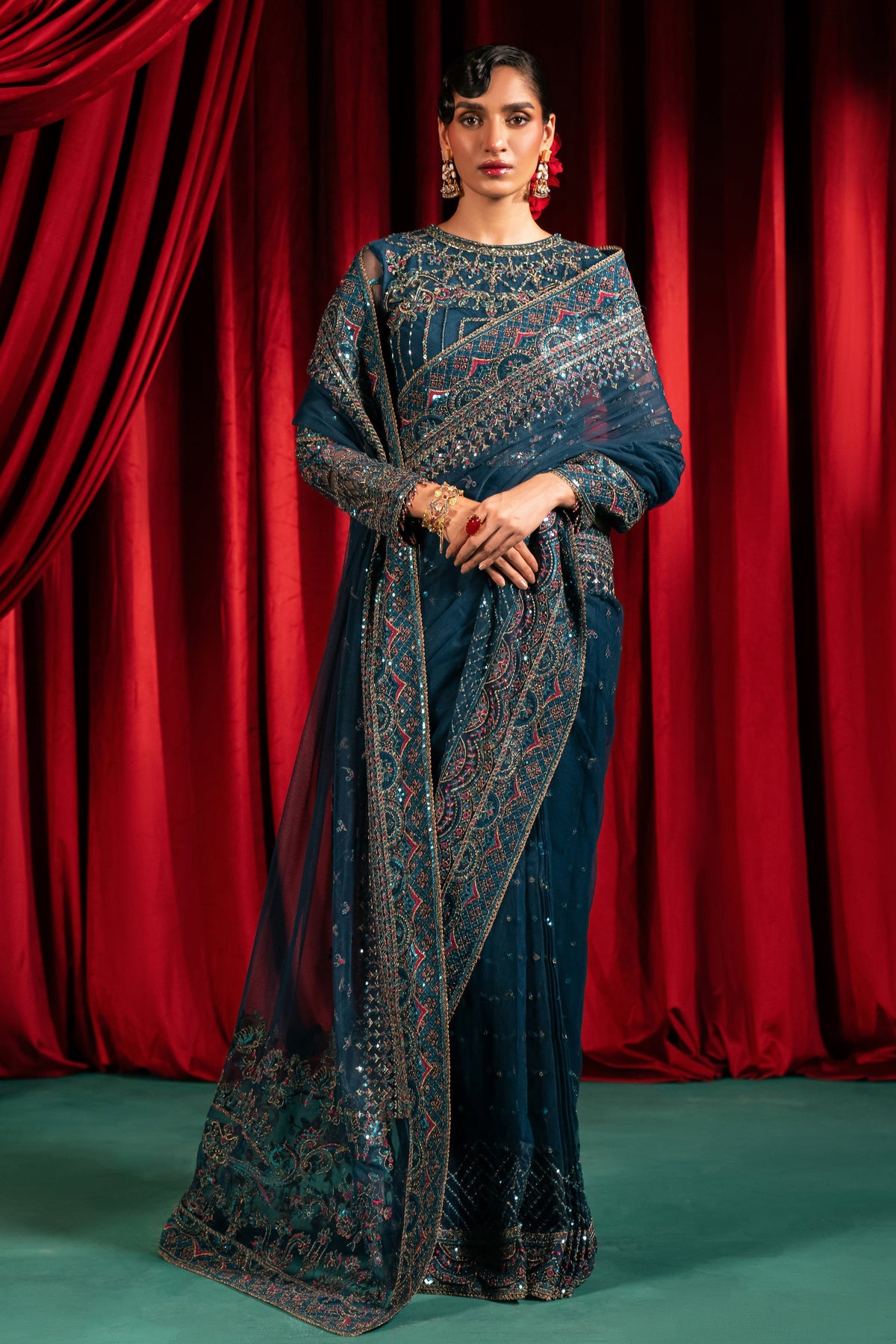 Zinc Shade Elegant Pakistani Wedding Dress Embroidered Net Saree ...